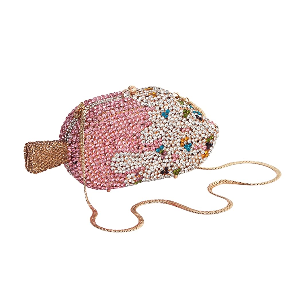 DEBIMY Glittering Clutch Cute Ice Cream Shaped Evening Bag Rhinestone Wedding Vacation Party Purses Multi-Color Optional Pink White