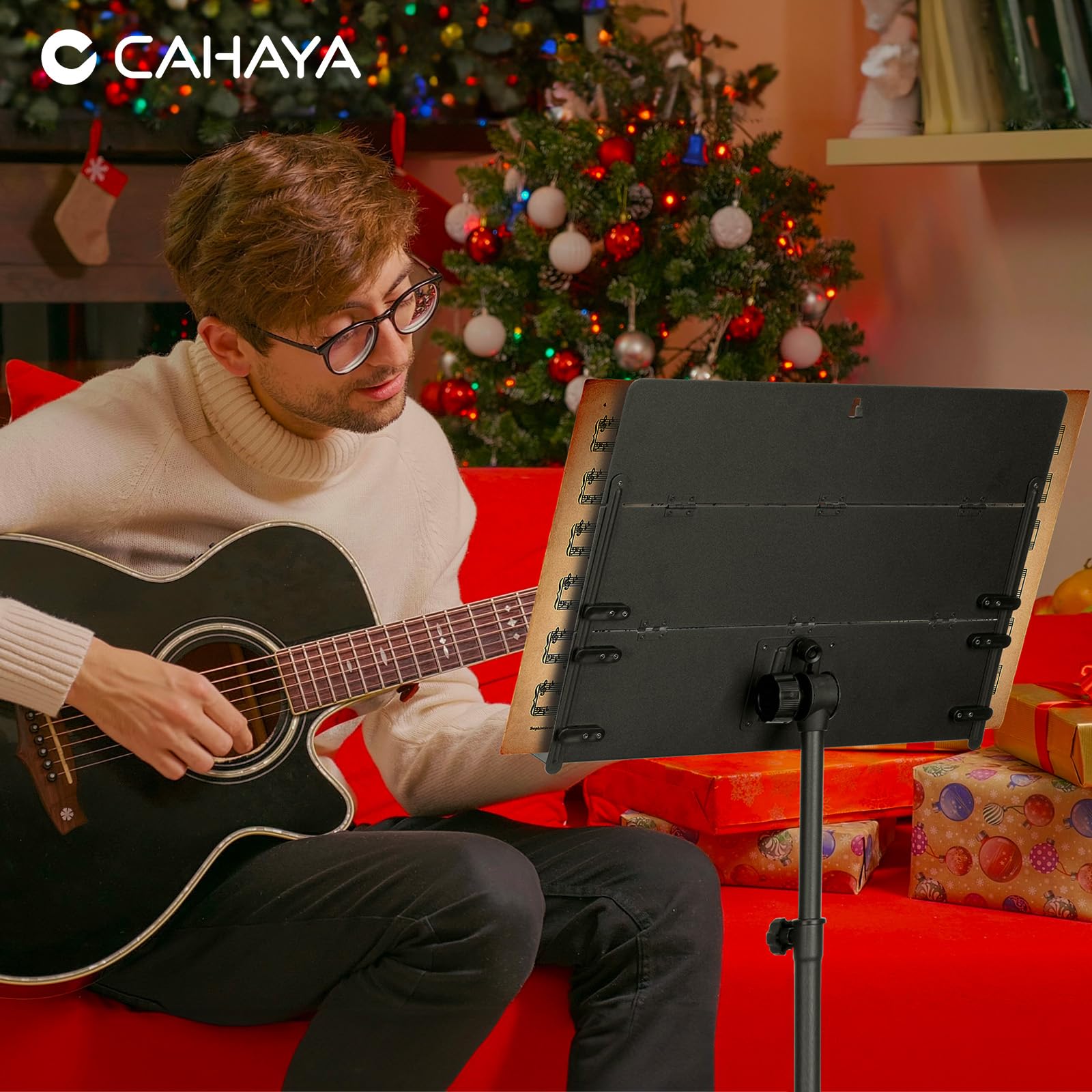CAHAYA Foldable Sheet Music Stand with Tri-fold Panel Portable Music Stand with Carrying Bag Matte Frosted Metal Material Sturdy Height Adjustable CY0317