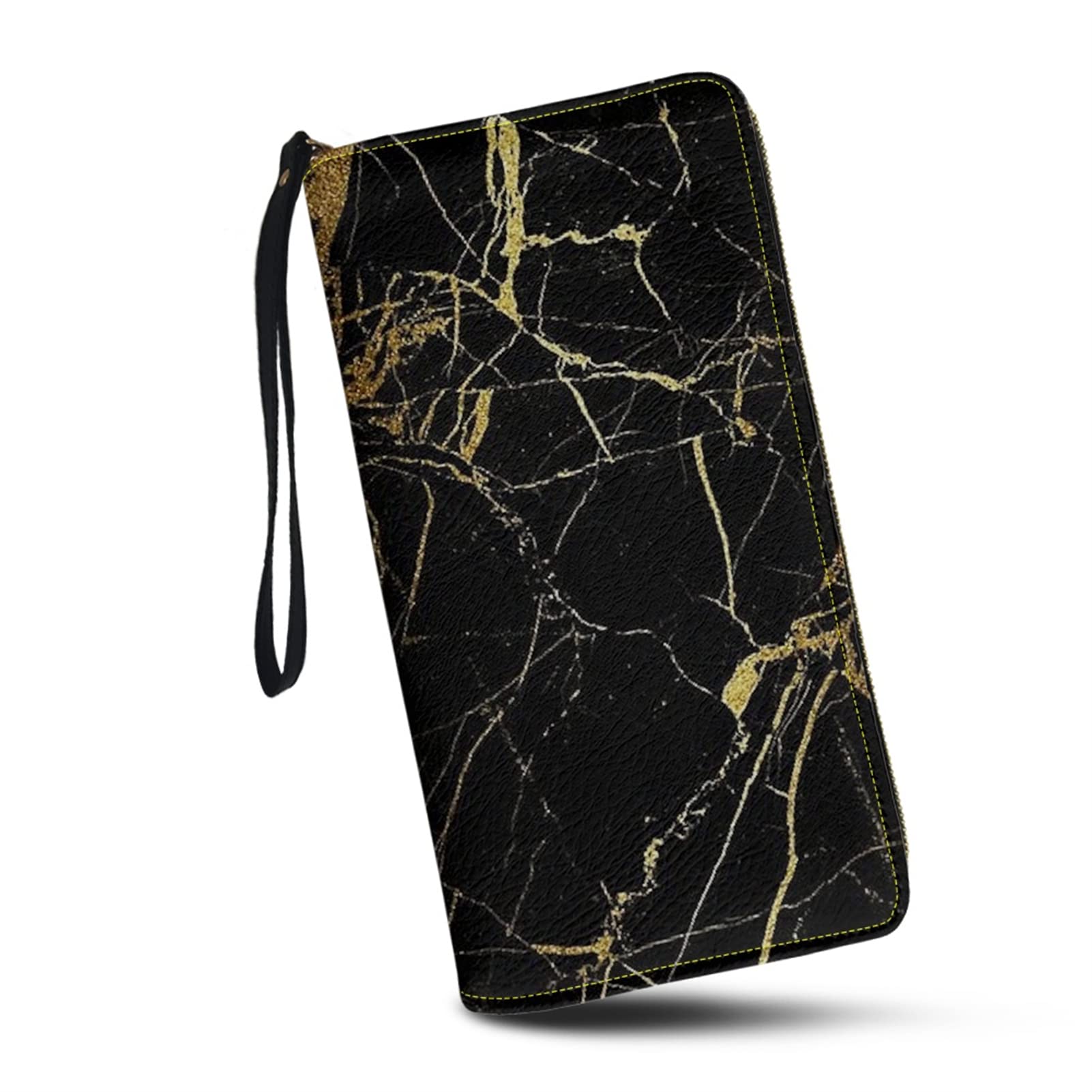 Coldinair Black Gold Marble Print Wallet for Women PU Leather RFID Blocking Credit Card Clutch Purse Wristlet