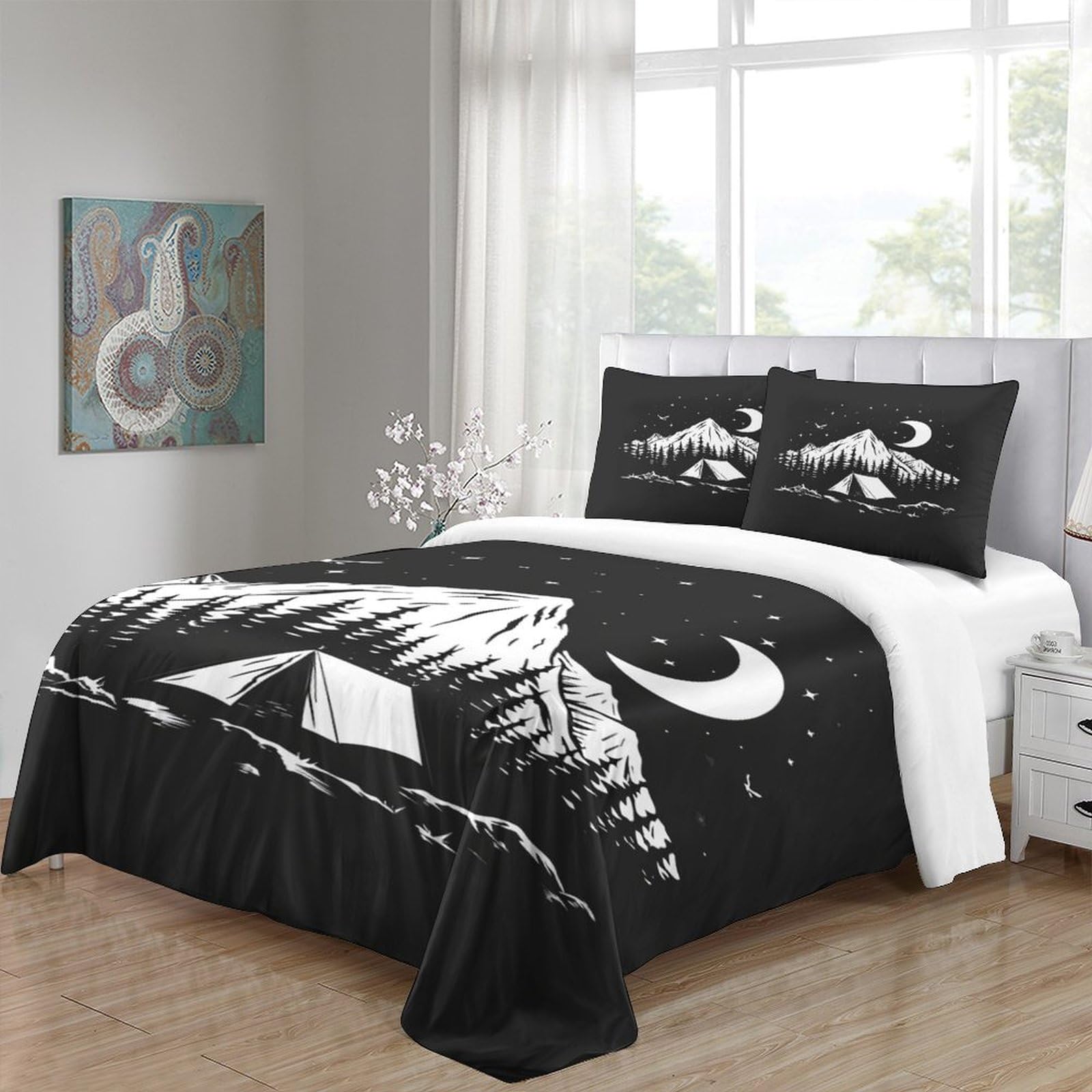 ERGTT Camping Adventure Quilt Cover 3D Printed Minimalist Style Duvet Cover Comforter Covers for Boys Girls with Zipper Closure with Pillow Cases Soft Microfiber Bedding Set 3 Pieces Twin(173x218cm)