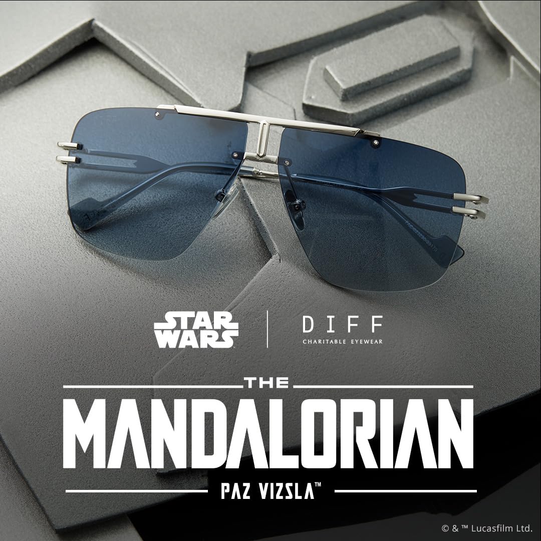 DIFF Star Wars The Mandalorian Paz Vizsla Aviator Sunglasses for Men and Women UV400 Protection, Battle Armor Silver + Nevarro Night Sky