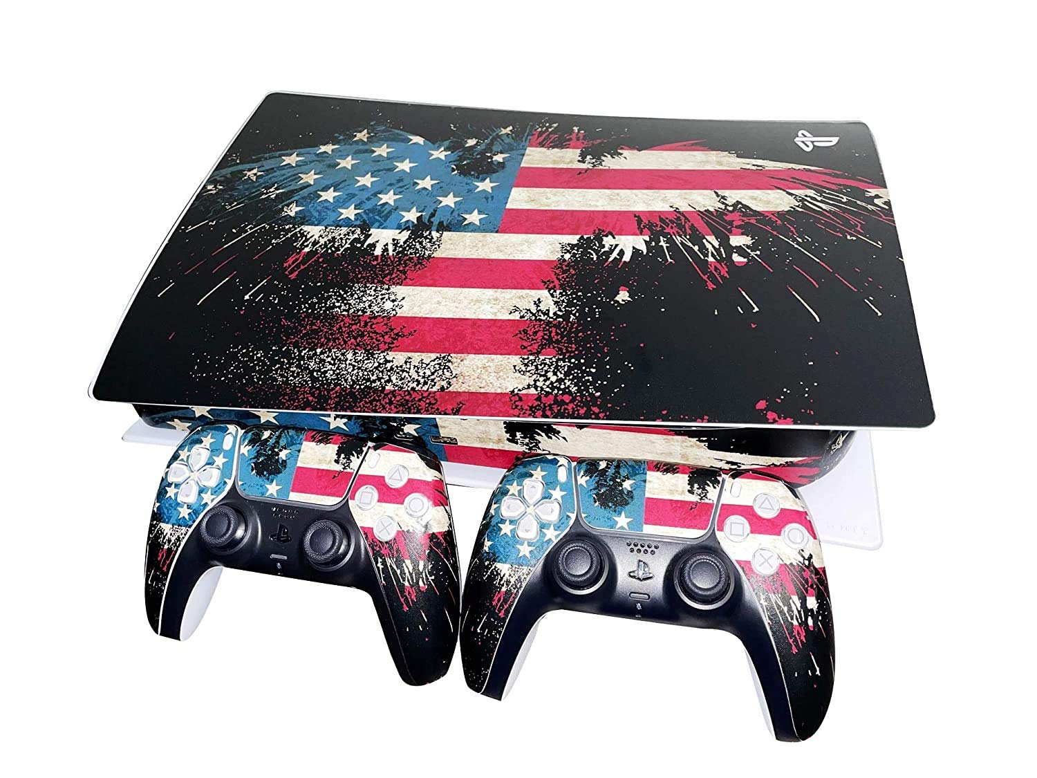 YK MALL PS5 Console PS5 Stickers Vinyl America Flag Skin Pattern Decals Skin Sticker for PS5 Playstation 5 Console and 2 Controller (Playstation 5 Not The Digital Edition)