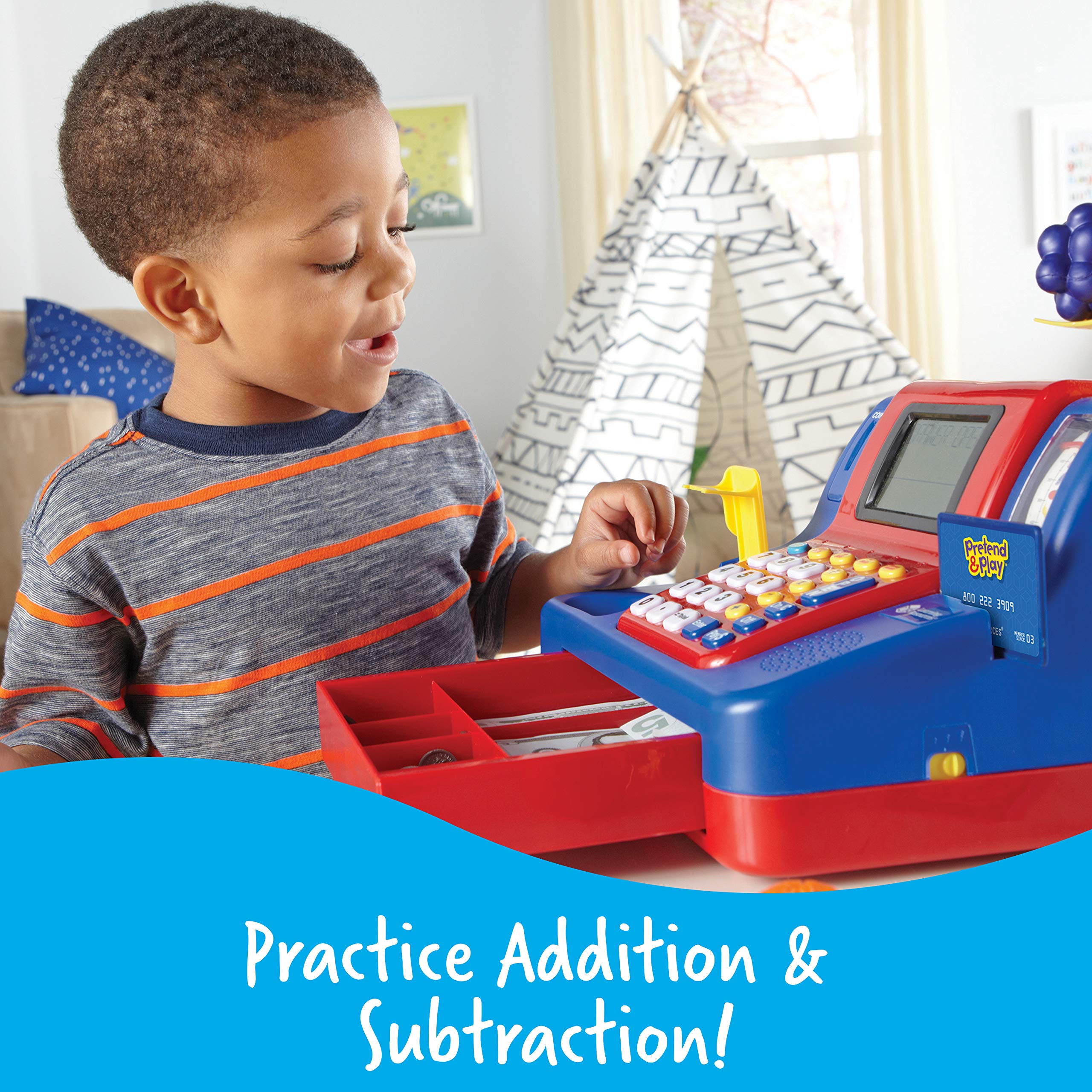 Learning Resources Pretend & Play Teaching Cash Register, 73 Piece Set, Ages 3+, Talking Register, Counting Activities, Money Management
