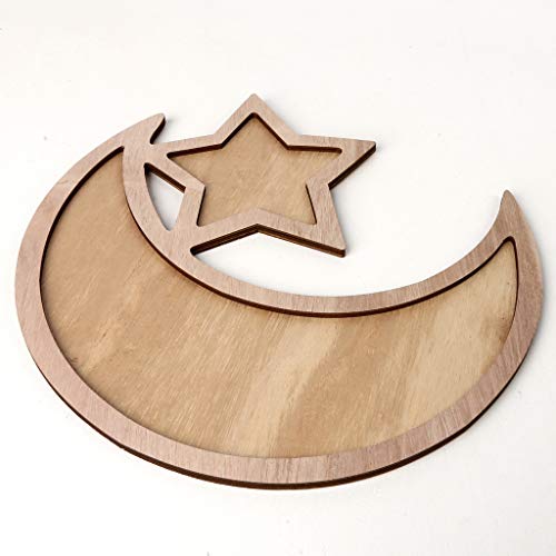 Cuawan Crescent Moon Plate Ramadan Wooden Tray Moon Ramadan Decorations Jupiter Tableware Eid Mubarak Party Breakfast Tableware Breakfast Dinner Dessert Pastry Display Stand Decoration