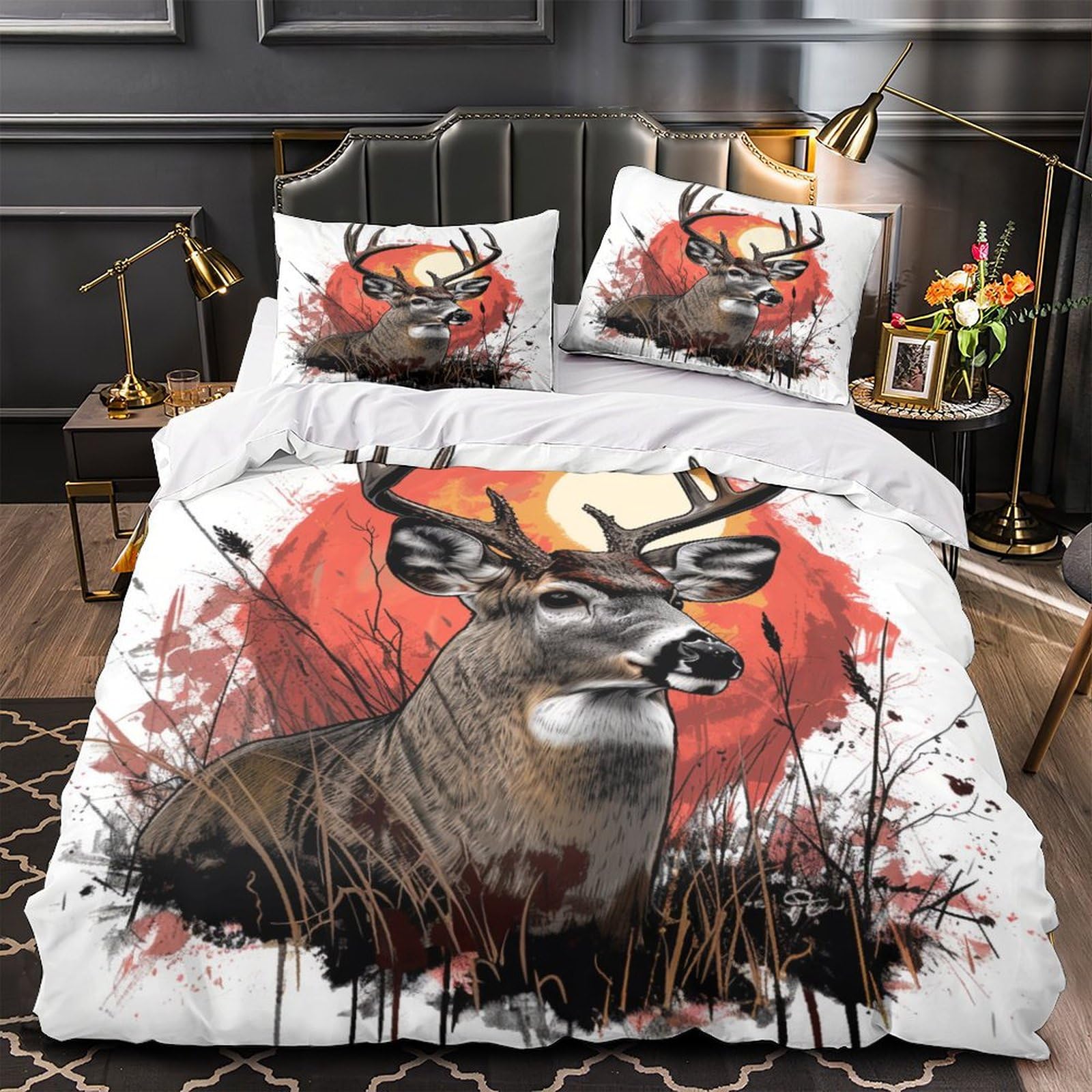 ERGTT Deer Comforter Covers Quilt Cover Duvet Cover for Boys Girls 3D Printed Animals Soft Microfiber Bedding Set with Zipper Closure with Pillow Cases 3 Pieces Queen(228x228cm)