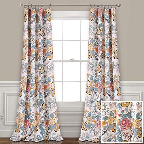 Lush Decor Sydney Curtains | Floral Garden Room Darkening Window Set for Living, Dining, Bedroom x 52β, Blue and Yellow, 108" L Panel Pair, Blue & Yellow