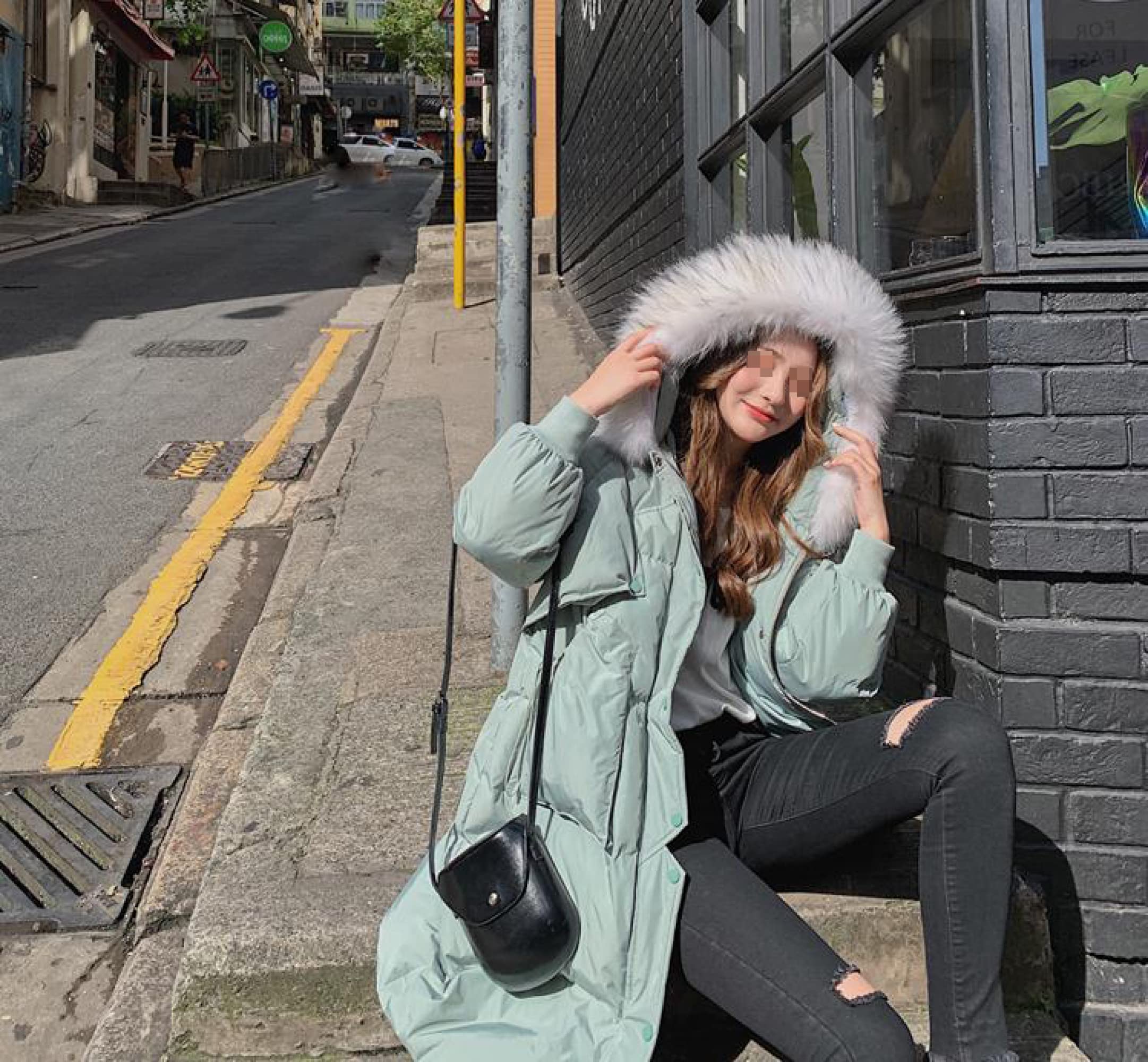 BLFYQB Down Padded Women in The Long Section Waist Cloak Type Loose Students Jacket Warm Wind/Bean Green/S
