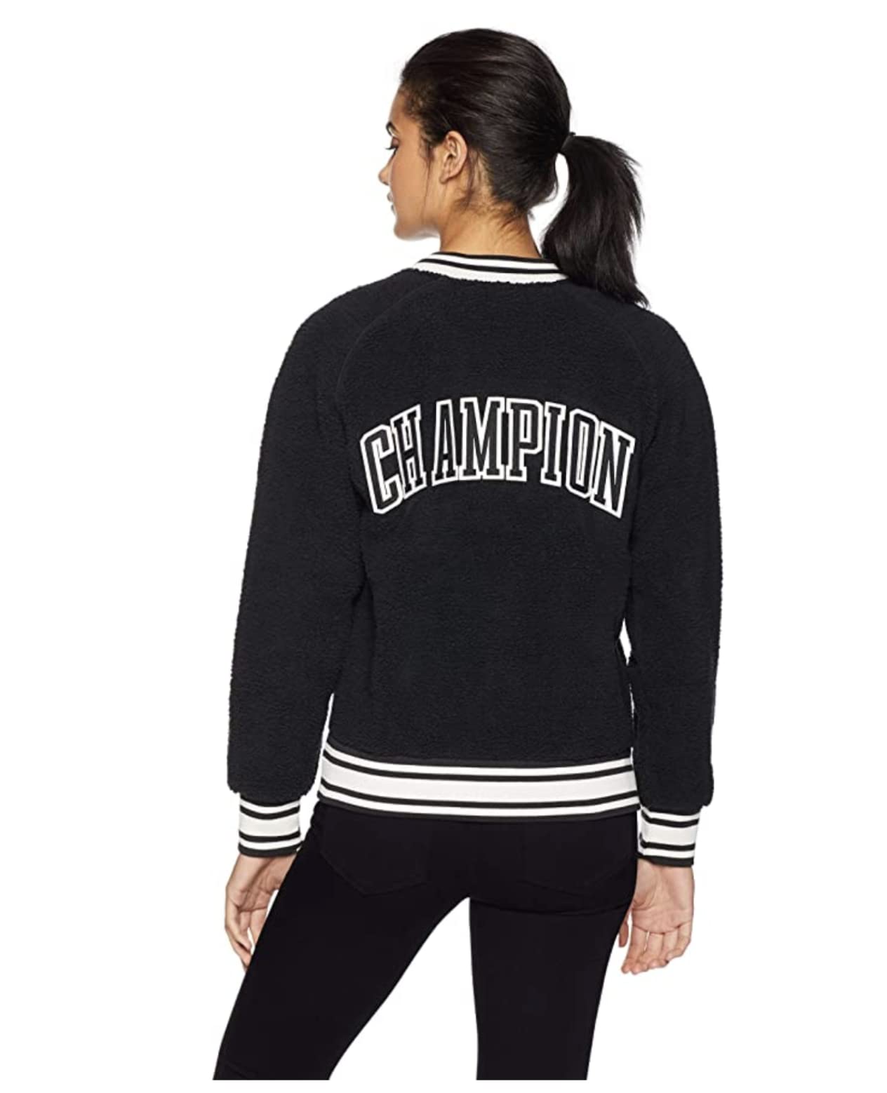 Champion Women's Sherpa Full Zip Jacket, black, Large