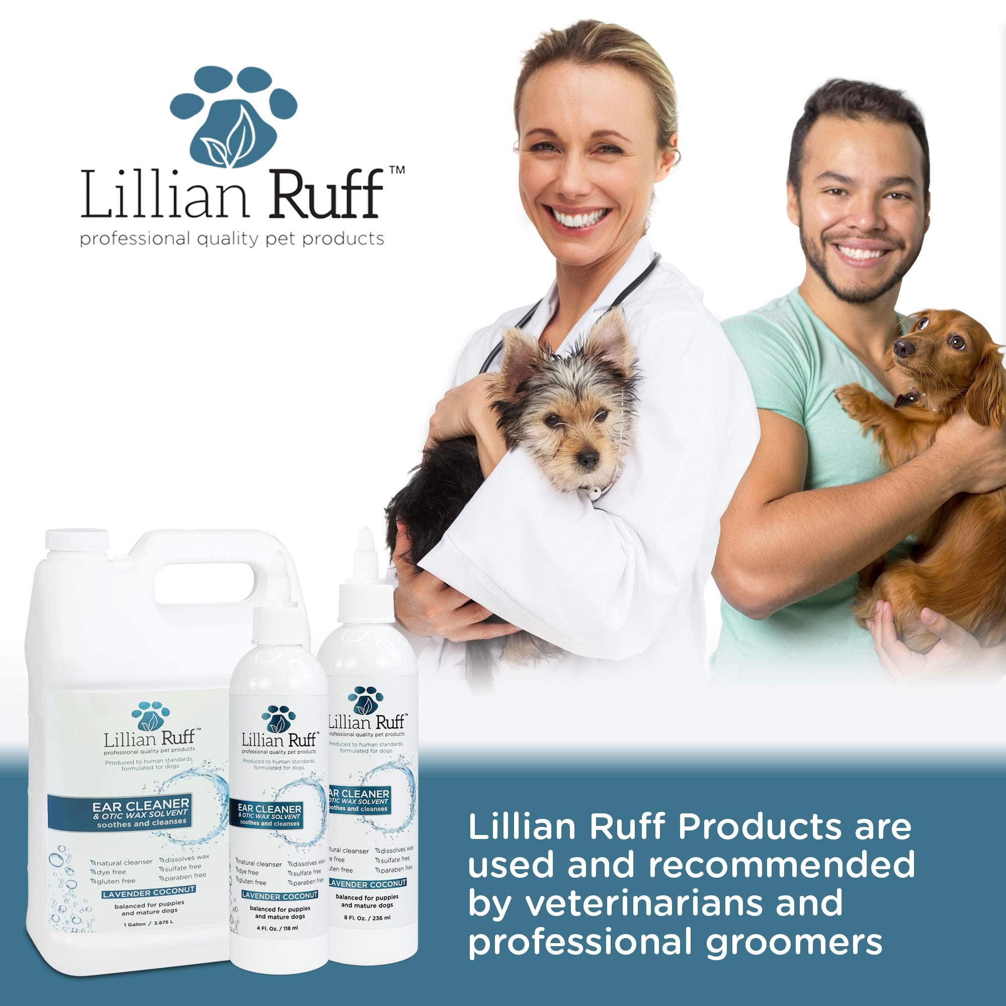 Lillian Ruff Ear Cleaner & Otic Wax Solvent for Dogs with Tea Tree Oil, Bee Propolis & Aloe - Coconut and Lavender Scent - Dissolve Wax and Combat Ear Odors - Safe for Sensitive Ears (4oz)
