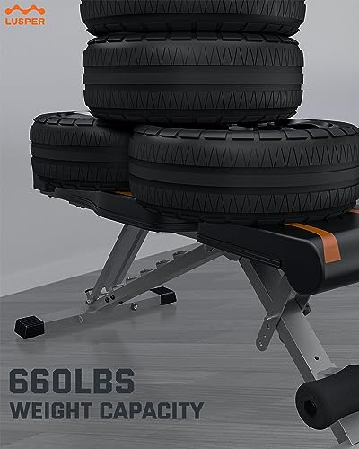 Lusper Adjustable Weight Bench Foldable - 660 Lb Stable Workout Bench, 36 In Extended head and neck protection design, 3 Sec Fast Folding Multi-Purpose for Full Body Workout