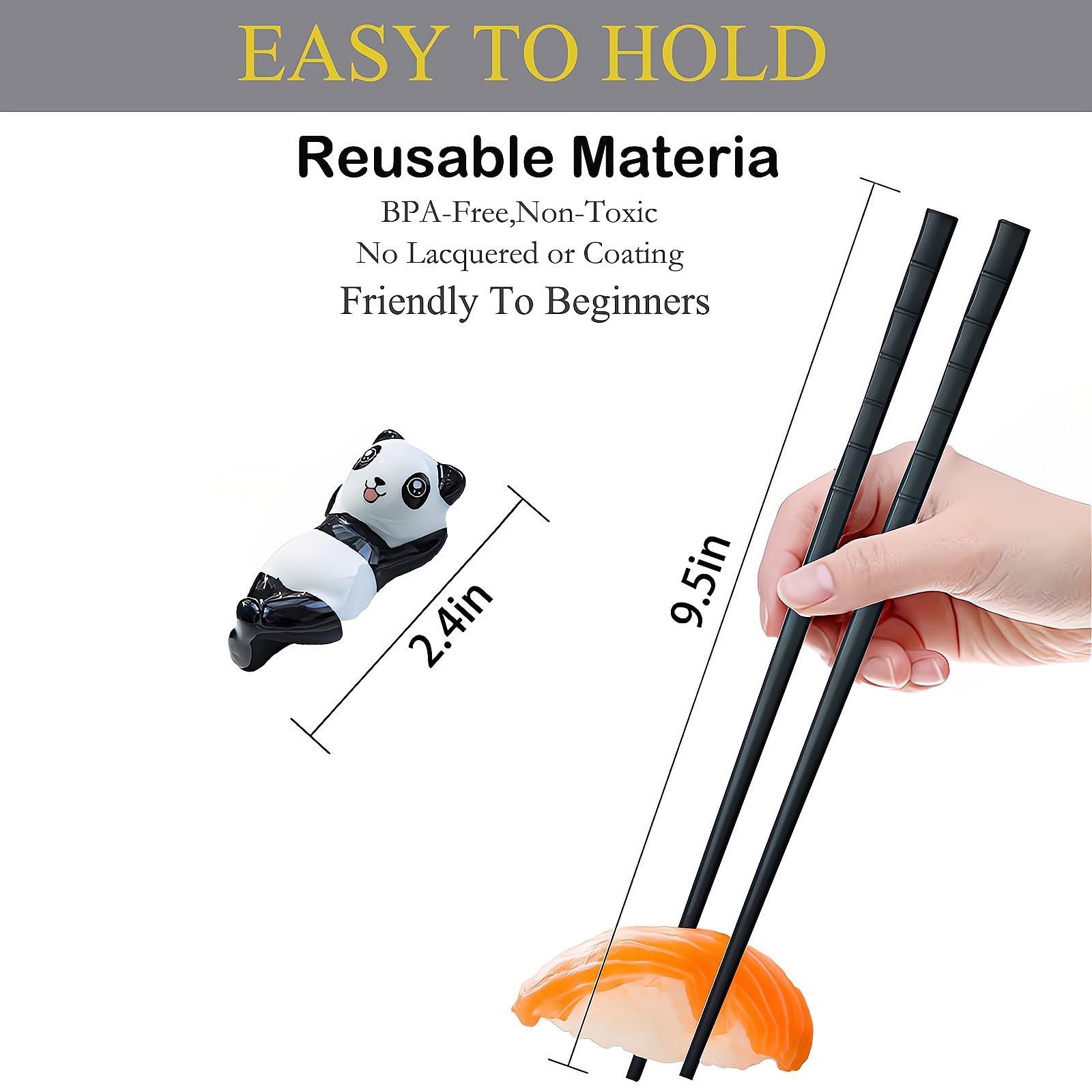 Chopsticks Reusable Panda Gifts With Cute Chopstick Rest & Chopsticks Dishwasher Safe Anniversary Gift for Couple (2PC Red-Black)
