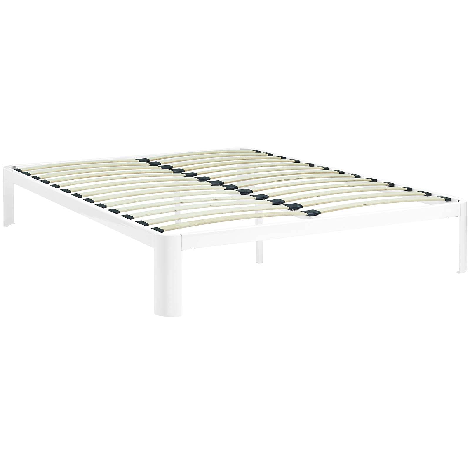 Modway Corinne Steel Modern Mattress Foundation Queen Bed Frame with Wood Slat Support in White