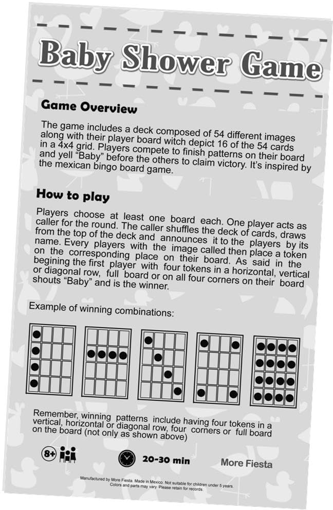 More Fiesta Baby Shower Bingo Bilingual - English Spanish, for 20 Players
