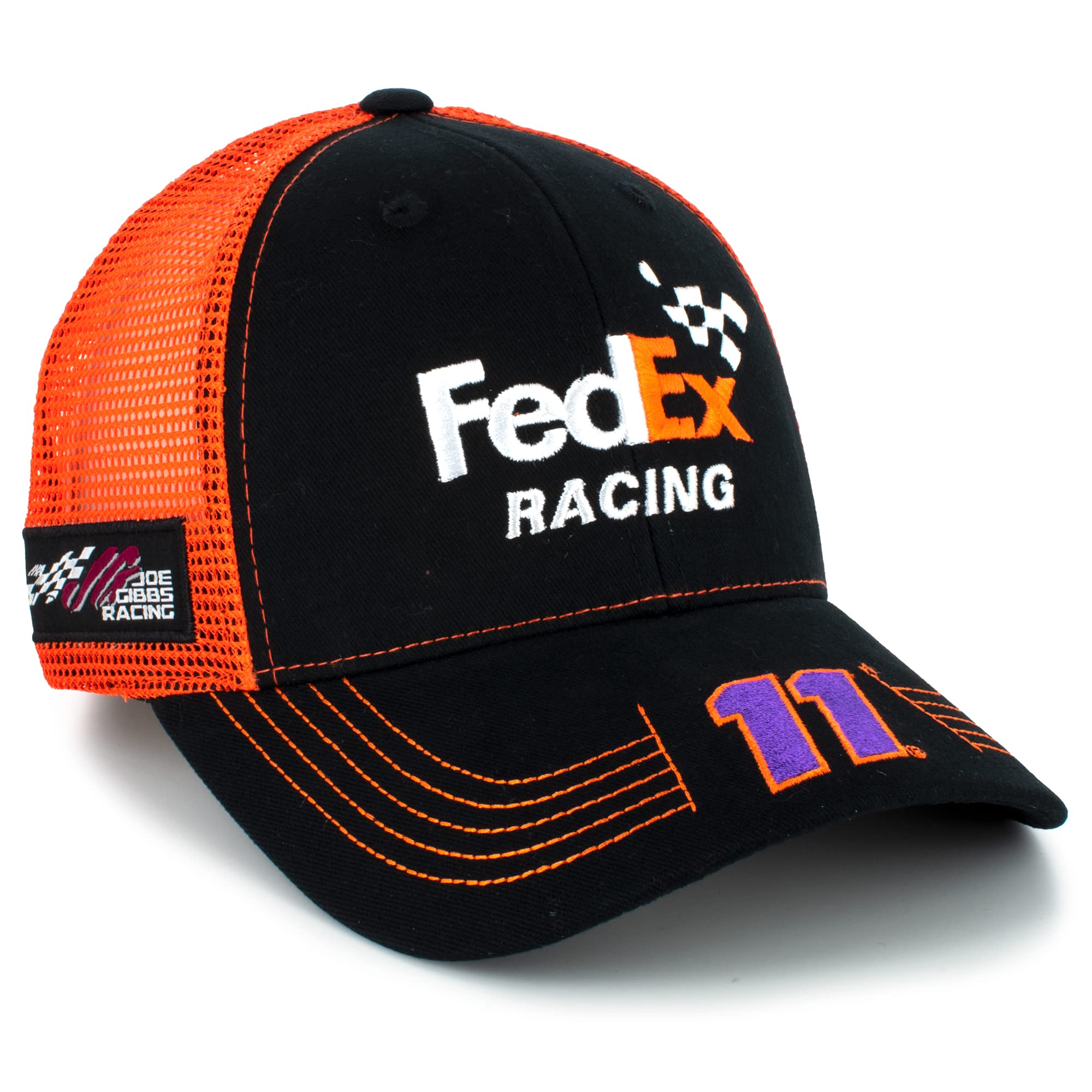 Checkered Flag Denny Hamlin Victory Lane FedEx Racing Sponsor Team Mesh Hat Black/Orange