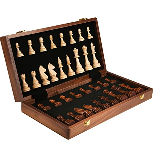 Walnut Chess Set 15'' x 15'' with Felted Game Board Interior for Storage Chess Game for Child & Adult, 2 players