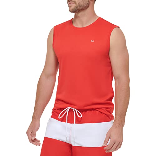 Calvin Klein Men's Standard Light Weight Quick Dry Sleeveless 40+ UPF Protection, Red, Medium