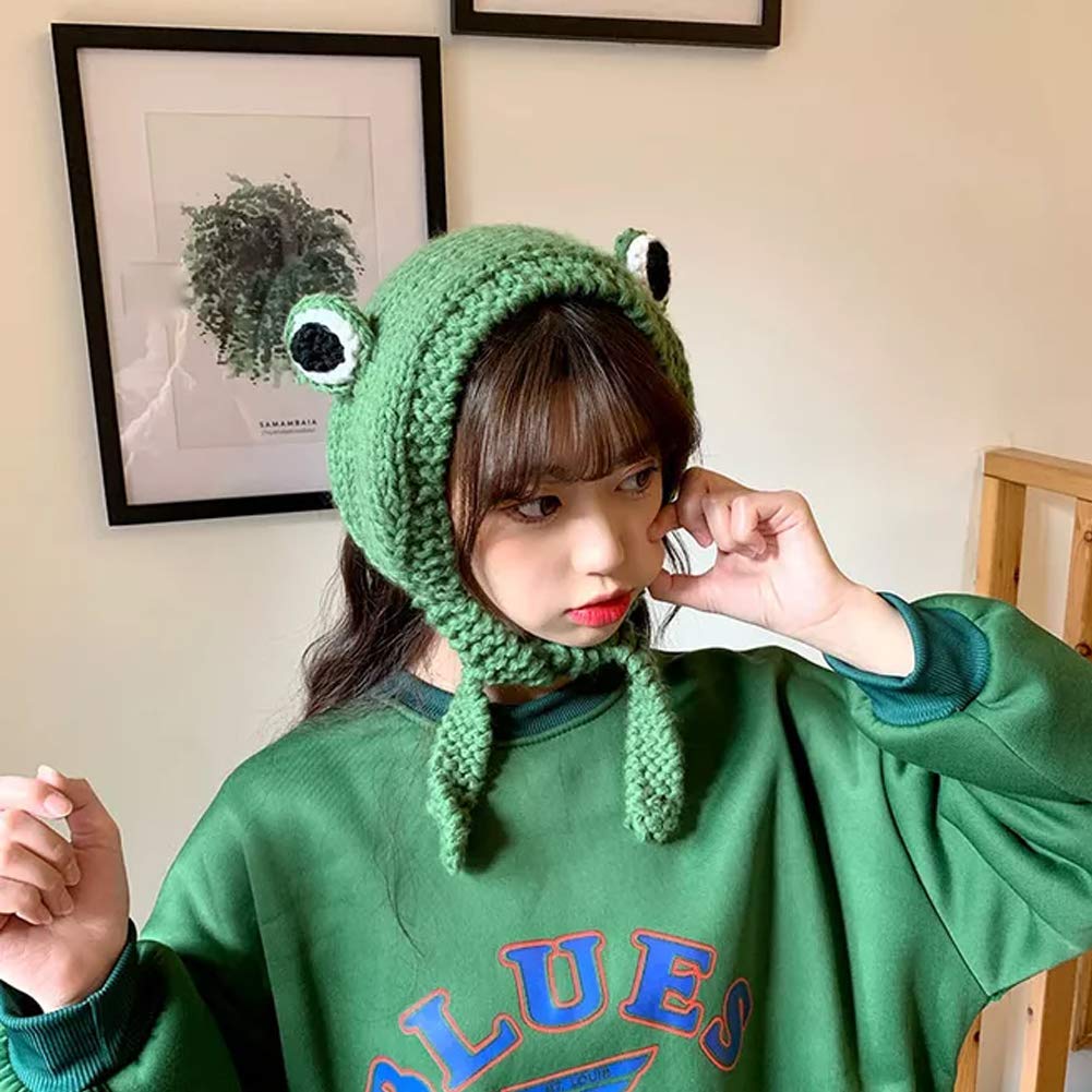 Cnorialy Frog Headband Hat Cute Crochet Knitted Headband Outdoors Big Eye Frog Cap Earflap Ear Protective