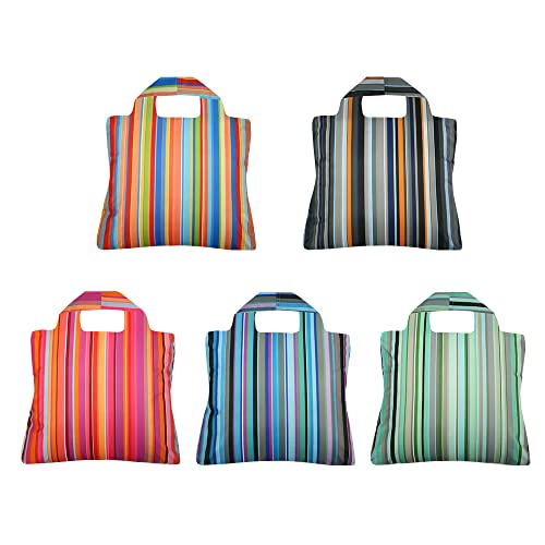 Envirosax Reusable Bag Polyester Shopping Grocery Bags Set of 5 Delightful Stripe Designs Water Resistant