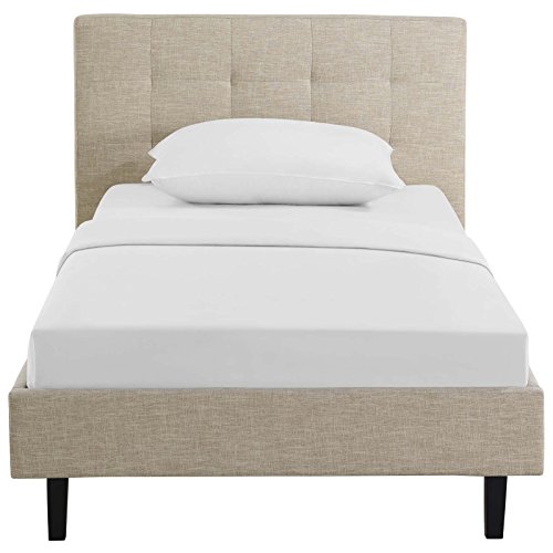 Modway Linnea Upholstered Beige Twin Platform Bed with Wood Slat Support