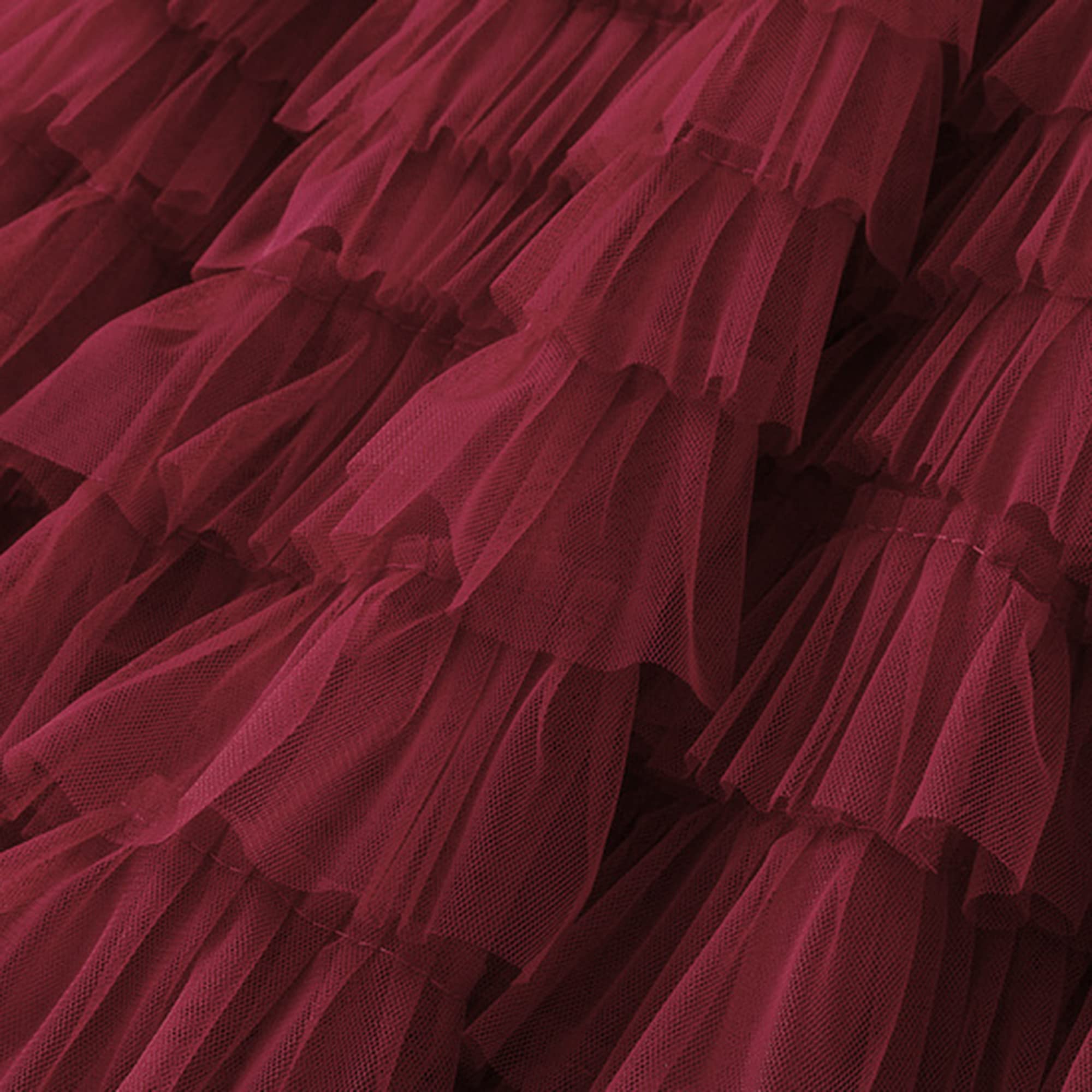 Dirholl Women's A-Line Fairy Elastic Waist Tulle Midi Skirt Tutu B Burgundy