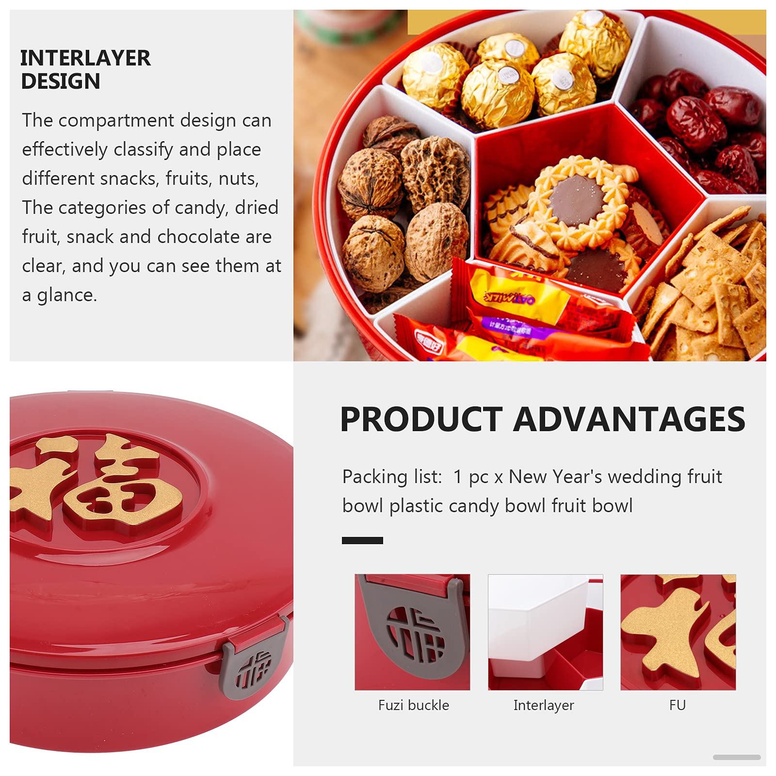 DOITOOL 1pc New Year Snack Tray Multi- Grid Food Serving Tray Plastic Candy Box Snack Box