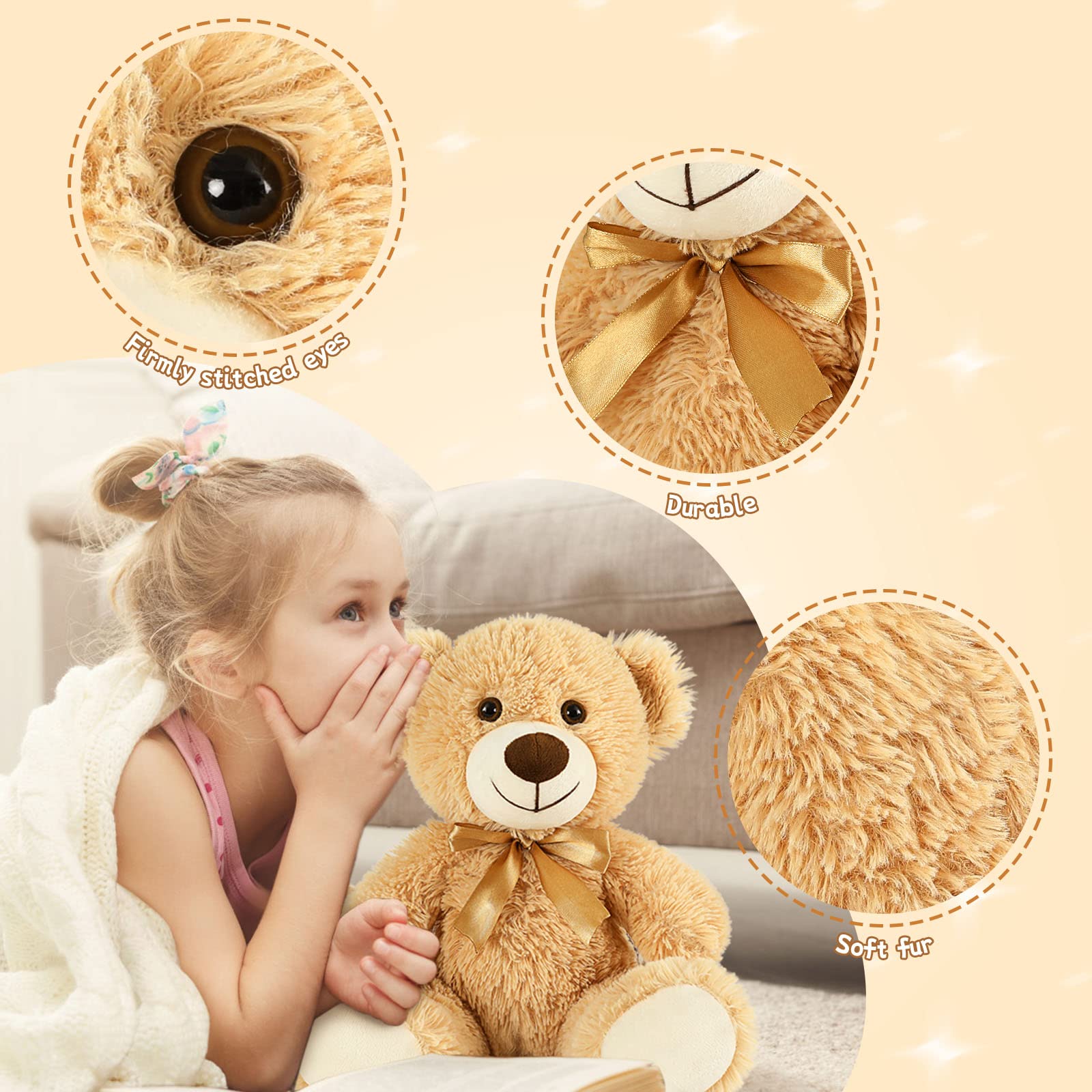MorisMos 3 Packs Teddy Bears Bulk Stuffed Animals, Cute Small Plush Toys, Little Bear for Kids on Centerpiece Baby Shower, 14 Inches, Brown