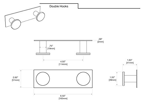 Gatco 1284 Modern Glam Double Hook, Chrome/Wall Mounted Two Hooks with 6.50" Mounting Base