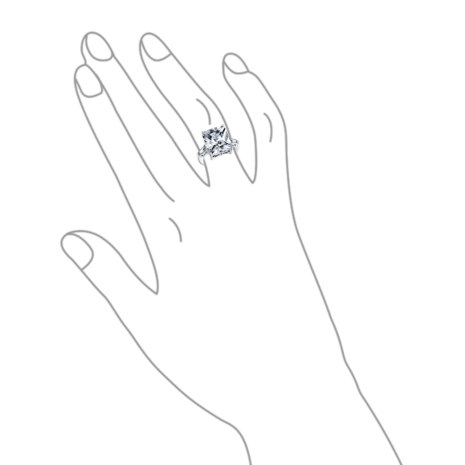 Bling Jewelry Art Deco Style .925 Sterling Silver Large 10CT Rectangle AAA CZ Cubic Zirconia Brilliant Cut Statement Engagement Ring Baguette Side Stones