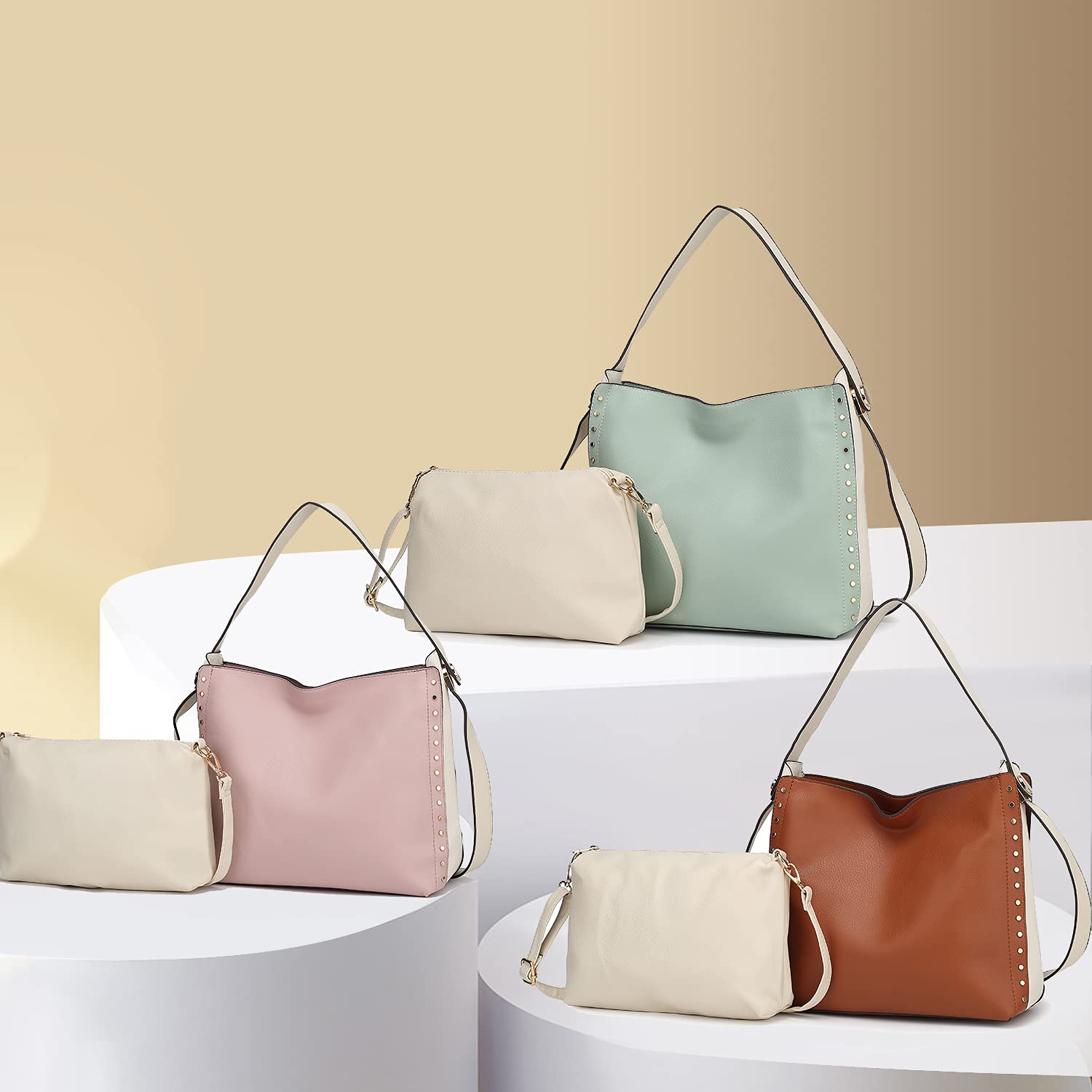 MKF 2 PC Set, Hobo Bag for Women & Crossbody Messenger – PU Leather Designer Handbag – Top Handles Shoulder Purse Seafoam