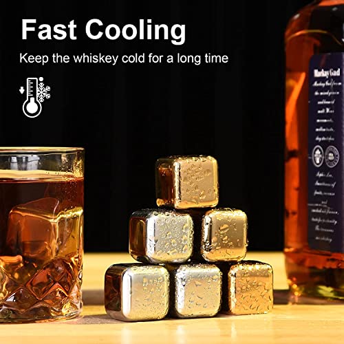 EooCoo Whiskey Stones Set, 4 Golden and 4 Silver Stainless Steel Chilling Ice Cubes Reusable for Whiskey Wine Beverage, Gift for Wedding Father's Day Anniversary Birthday Party Holiday