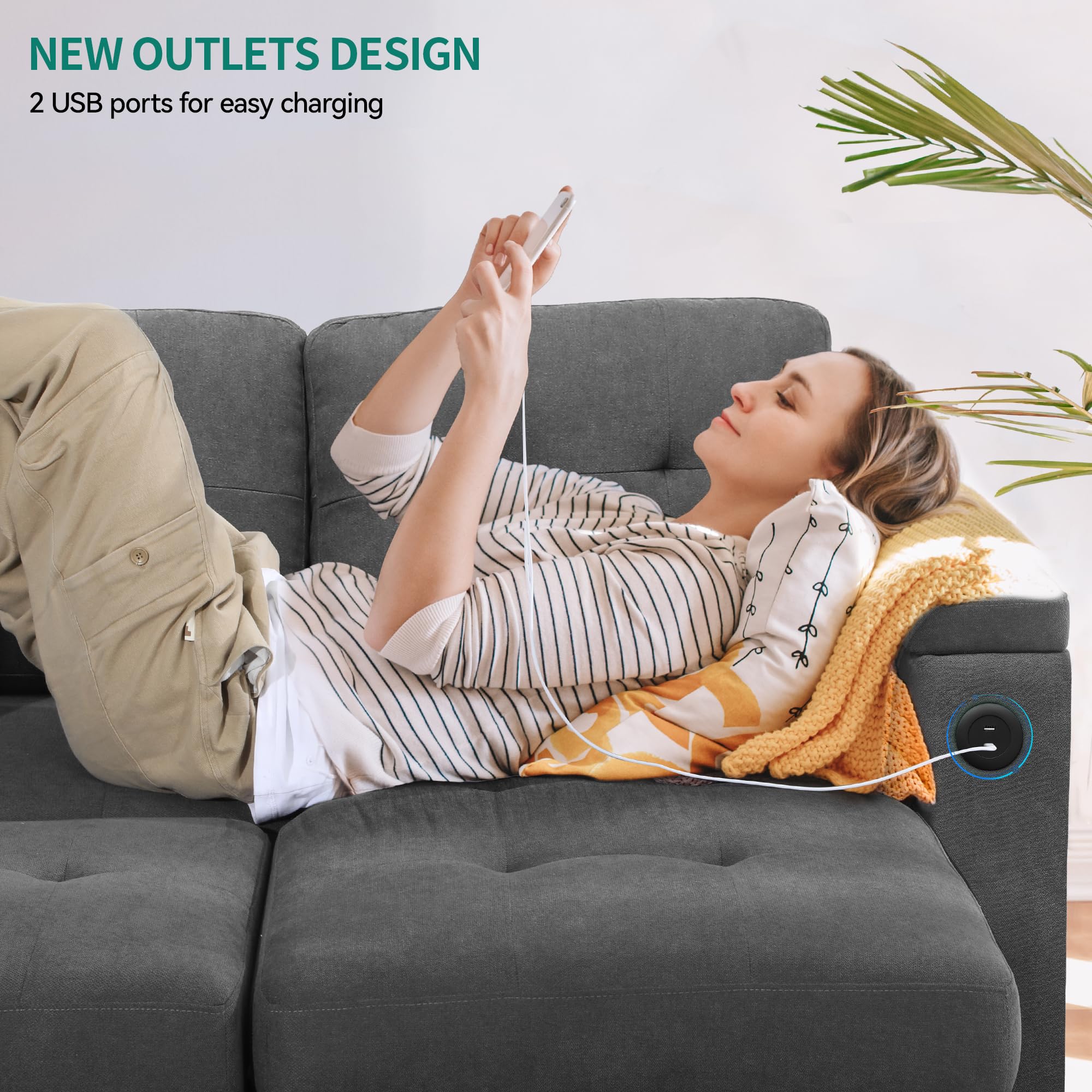 DWVO L-Shaped Sectional Sofa Bed, Sleeper Sofa with Pullout Couch, USB Ports, and Storage Chaise - Reversible Sleeper Couch for Small Apartments, Living Room Gray