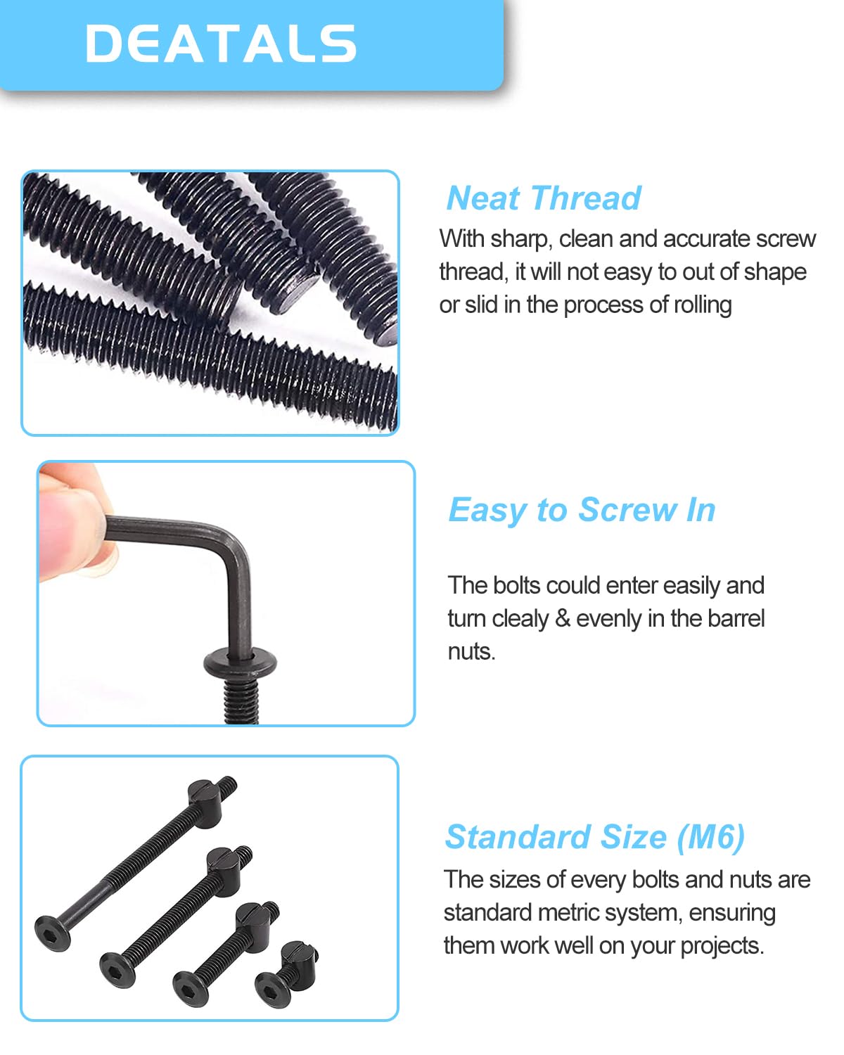 Crib Screws Hardware Replacement Kit - 48 Pcs Baby Bed Frame Bolts &Barrel Nuts Set for Delta/Graco/Dream On Me etc,M6x40mm/ 50mm/ 60mm/ 70mm/ 80mm Hex Drive Socket Cap Screws Barrel Nuts