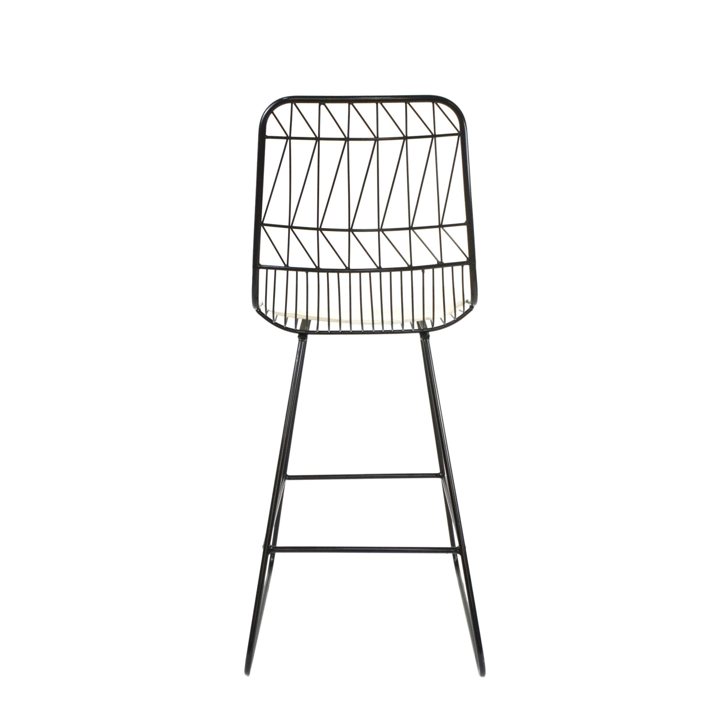 GDFStudio Outdoor Counter Stools, 26" Seats, Modern, Geometric, Black Iron Frames with Ivory Cushion (Set of 4)