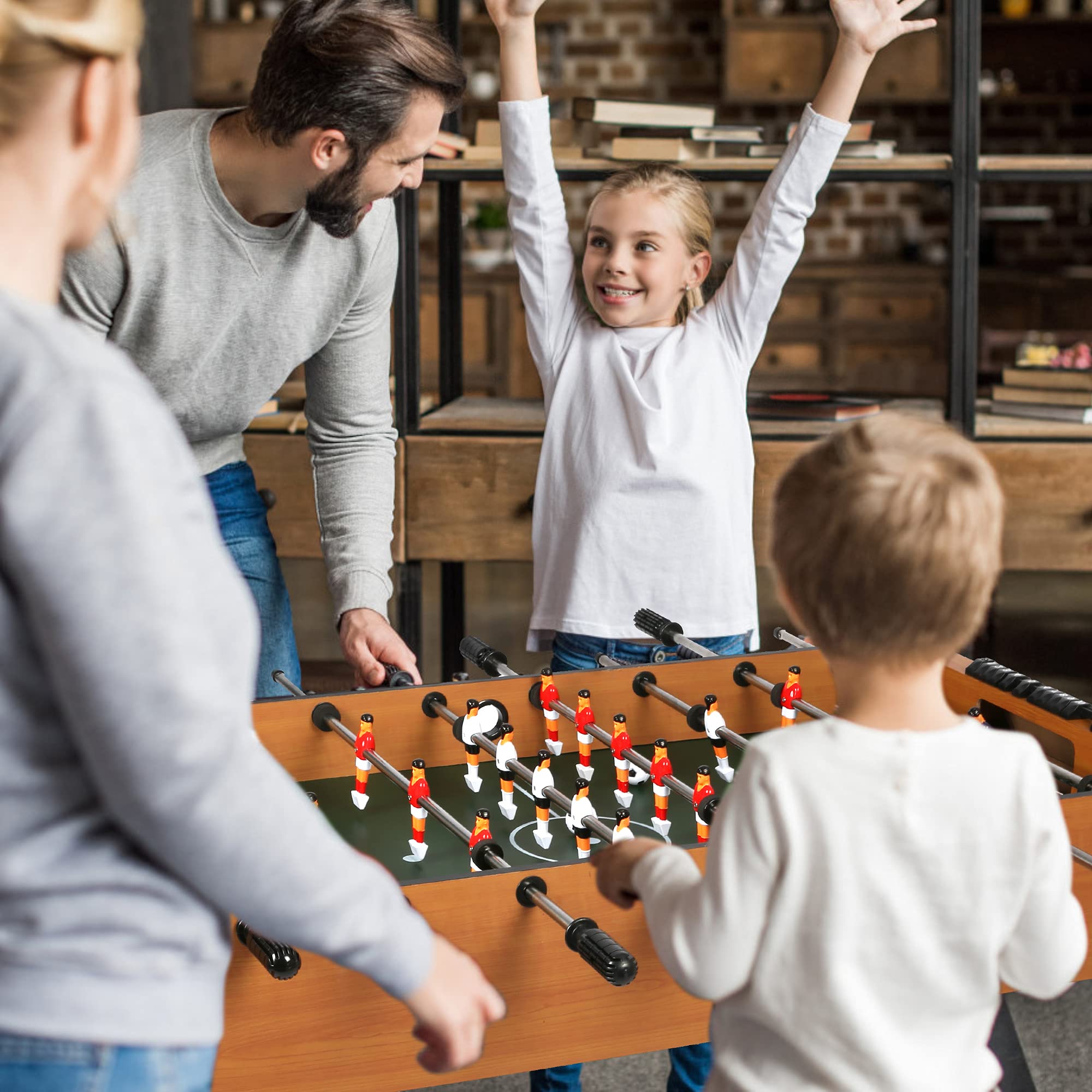 Vilobos 48in Competition Sized Foosball Table, Arcade Table Soccer for Adults Teens, Football Table for Home, Arcade Game Room Arcade w/ 2 Balls, Brown