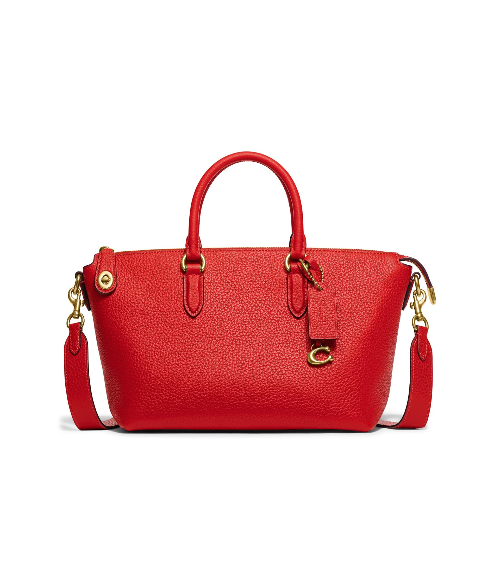 Coach Cara Satchel Women’s Leather Bag - Zip-top Closure - Zippered Interior Pocket - Protective Feet Sport Red One Size One Size
