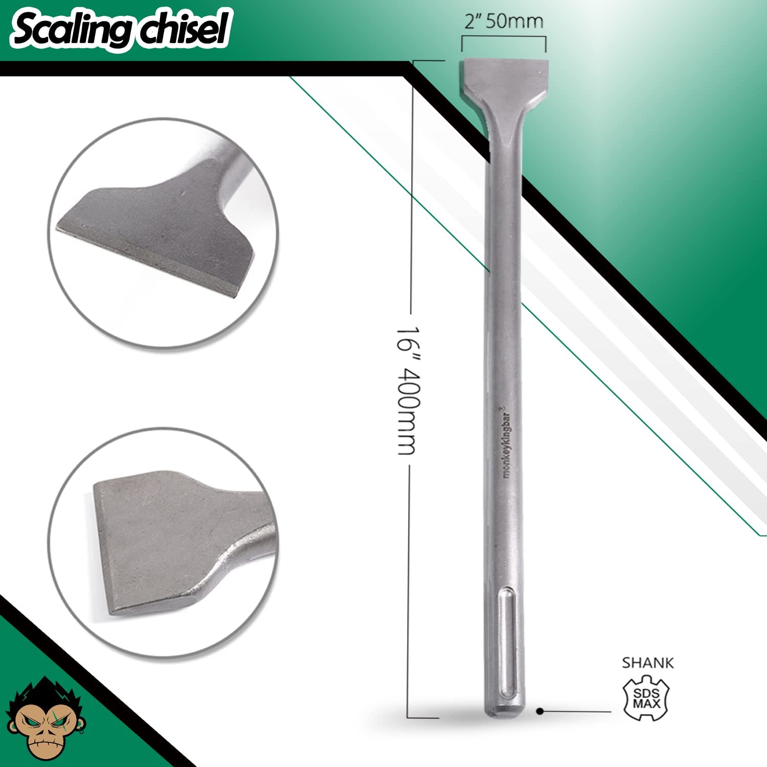 Monkey King Bar -Sds Max Bits 16" SDS Chisel Set-3pcs Masonry Drill Bits Set Suitable with All Brand of Sds Max Hammer Drills- Sds Max Chisel- Point Chisel, Scaling Chisel, Flat Chisel