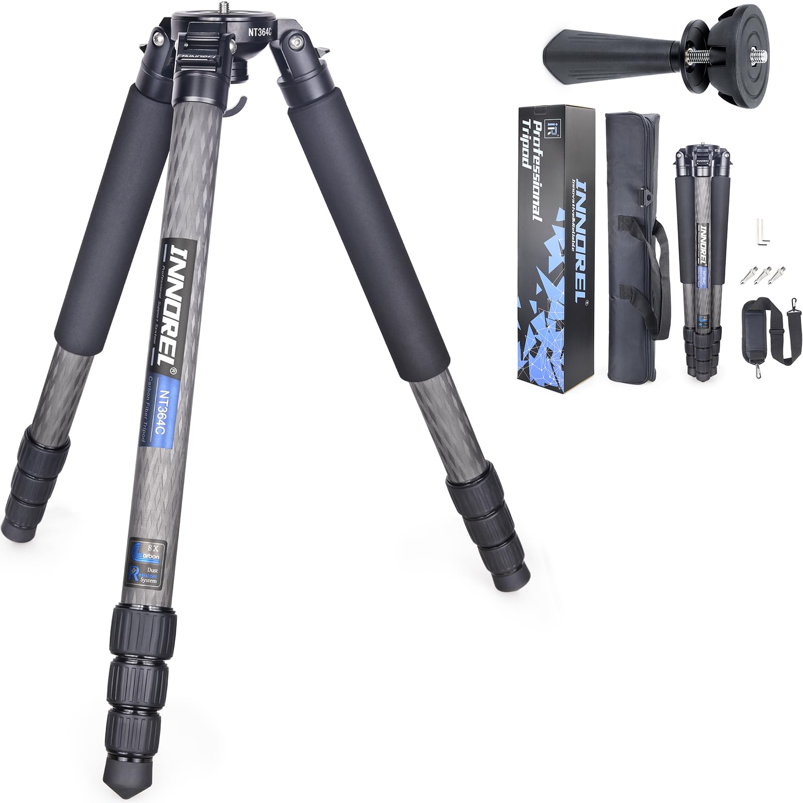 Carbon Fiber Tripod INNOREL NT364C Professional Birdwatching Heavy Duty Camera 55lb/25kg Max Load Bowl Tripod Birdwatching Camera Stand with 75mm Bowl Adapter (Max Tube 36mm, Tripod + Bowl Adapter)