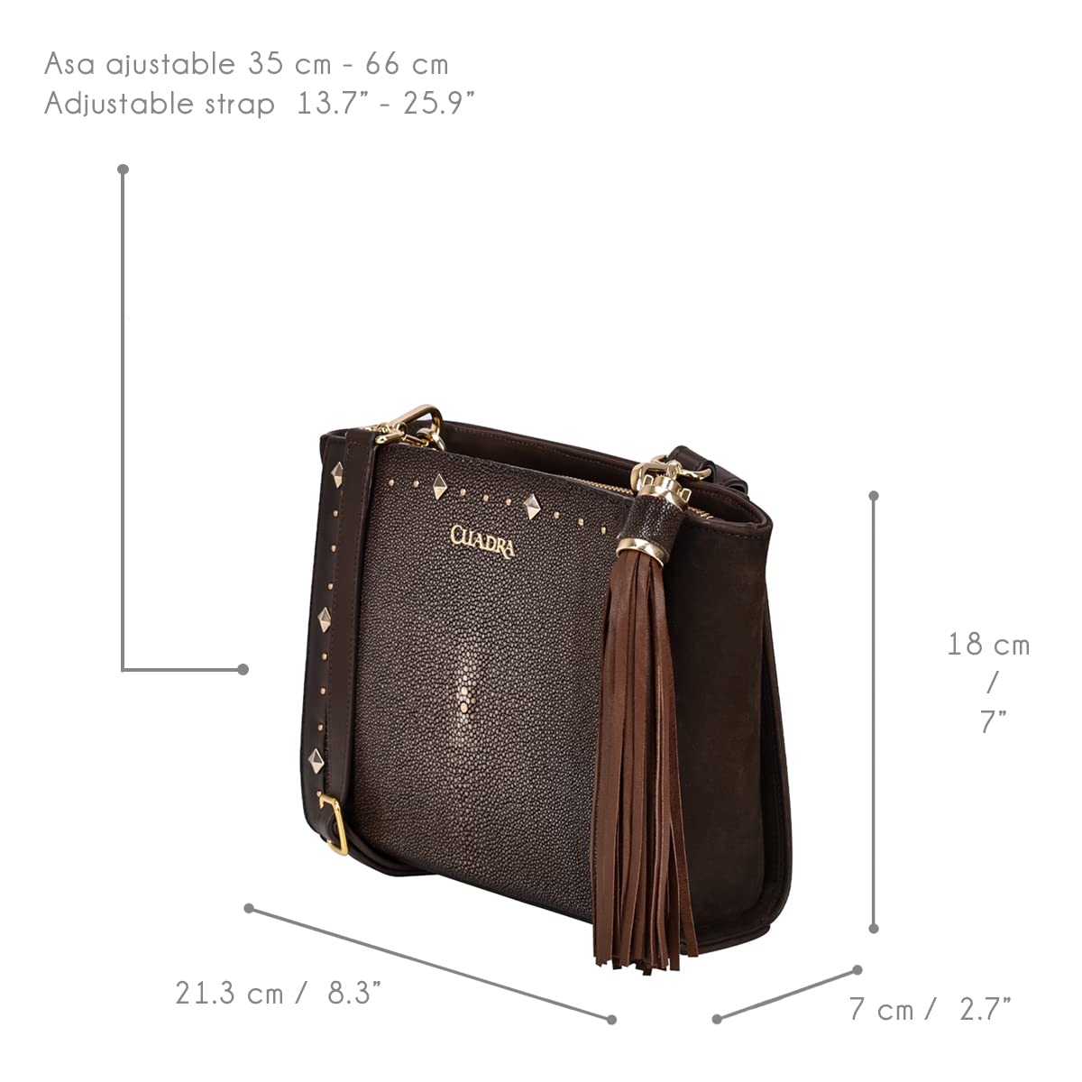 Cuadra Women's Crossbody Bag in Genuine Stingray Leather Brown, BOD30MA