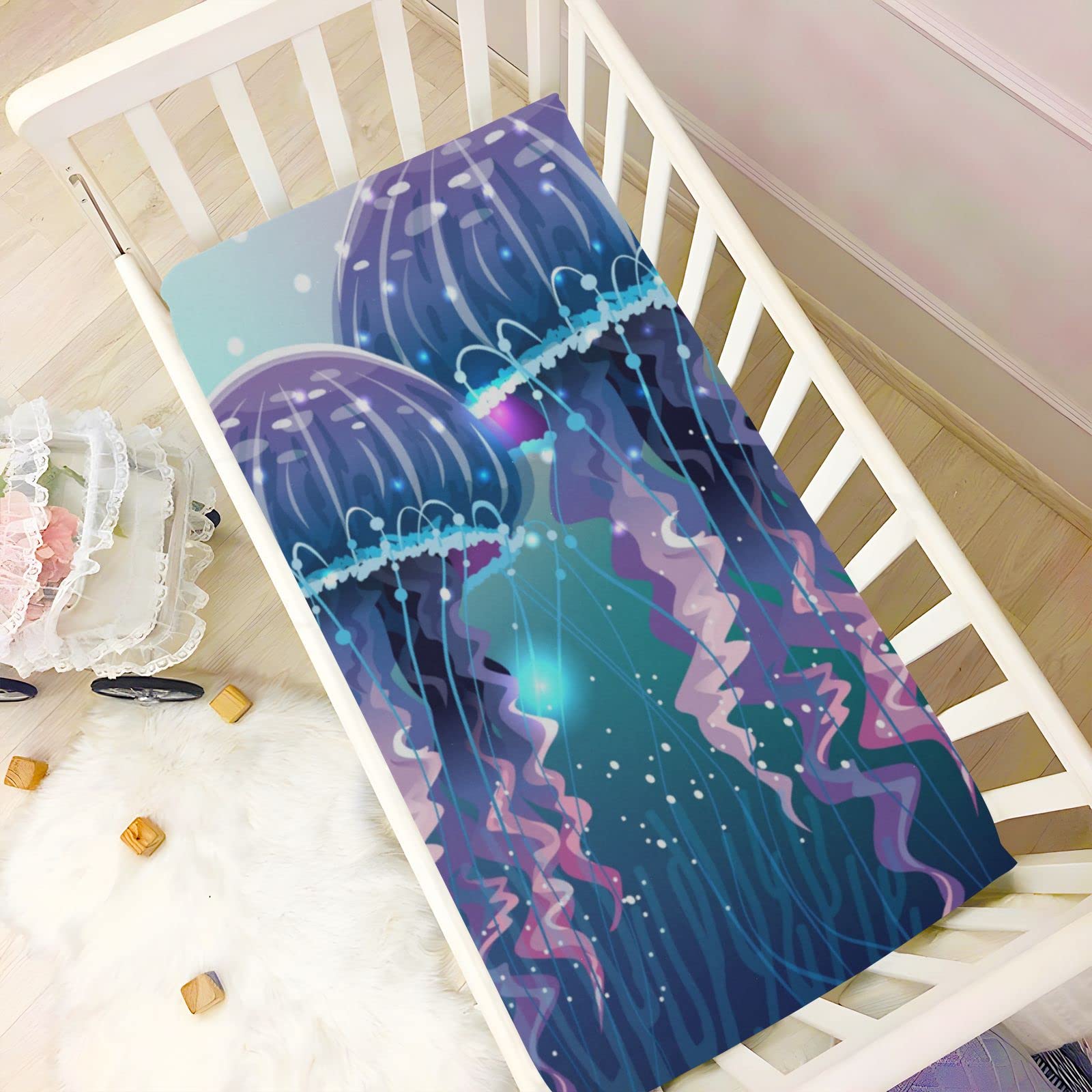 Crib Sheets, Soft Breathable Microfiber Baby Sheet for Standard Size Crib Mattress 28in x 52in, Jellyfish Nursery Sheet(226cr2c)