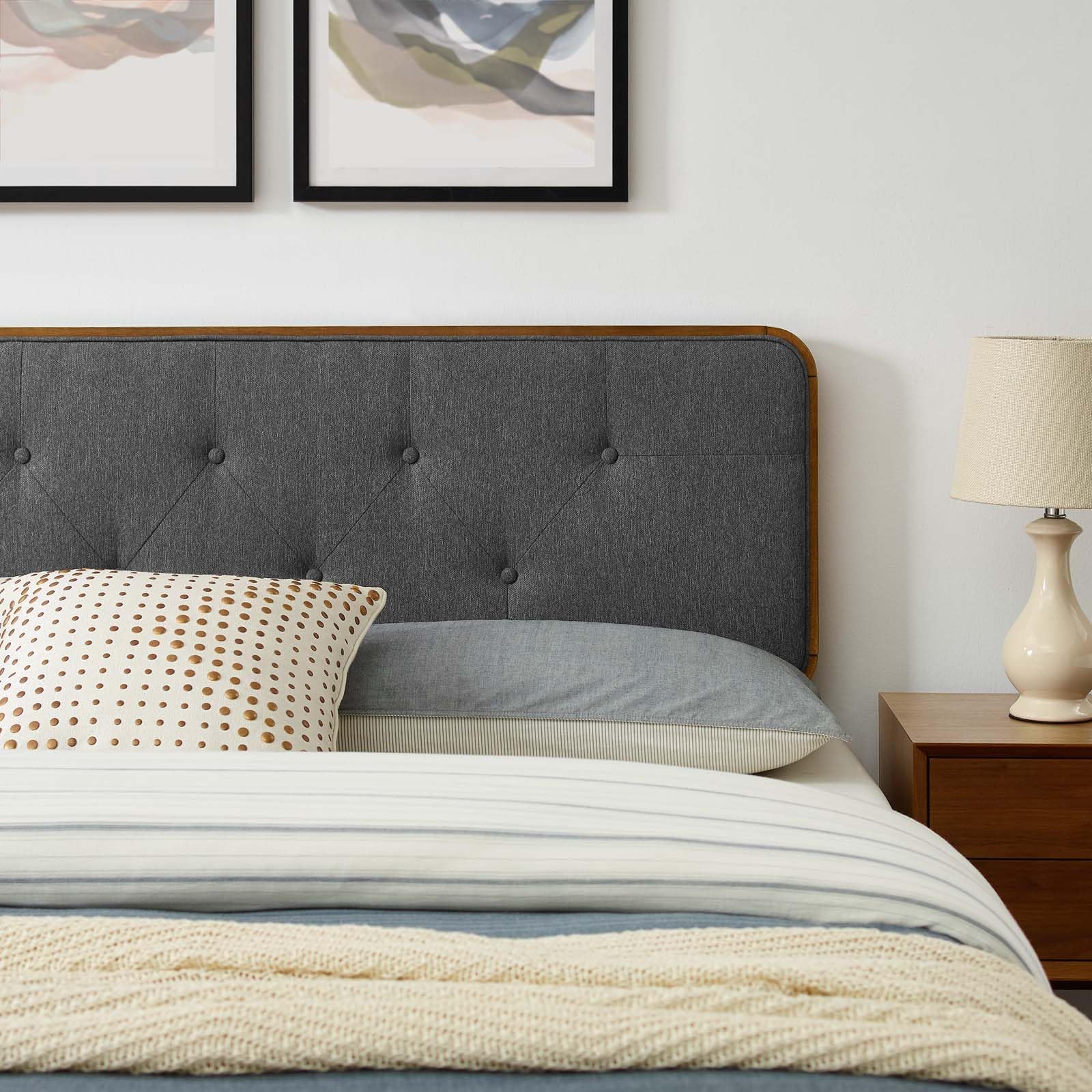 Modway MOD-6646-WAL-CHA Bridgette Full Wood Platform Bed with Splayed Legs, Walnut Charcoal