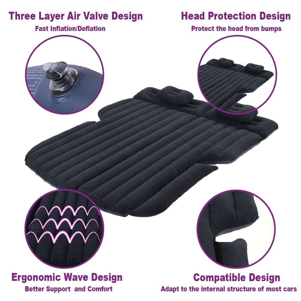 Car Air Mattress, Inflatable Car Mattress for Back Seat, Car Bed with Air Pump, Home Sleeping Pad (Light Brown)