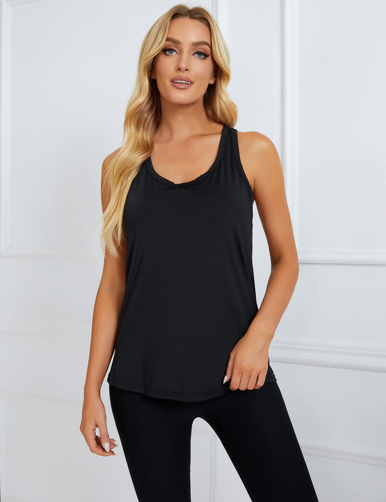 Blooming Jelly Womens Racerback Tank Tops with Built in Bra Black Workout Athletic Running Yoga Tanks