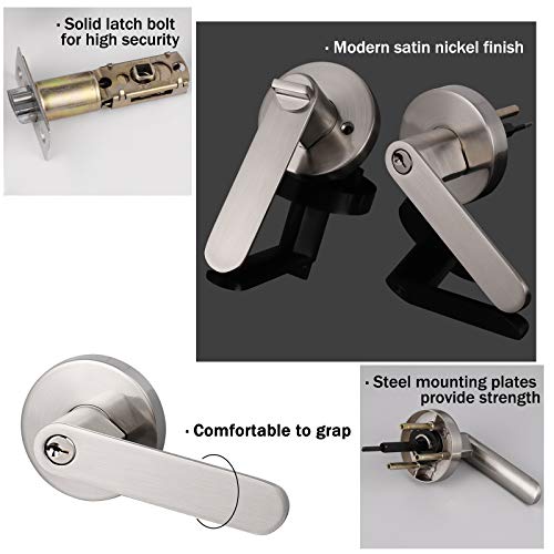 Knobonly Keyed Alike/Combo Keys Entry Door Knobs Lock Set, Modern Heavy Duty Front/Commercial Door Handleset, Satin Nickel Stainless Steel Doorknob Handle 4 Pack