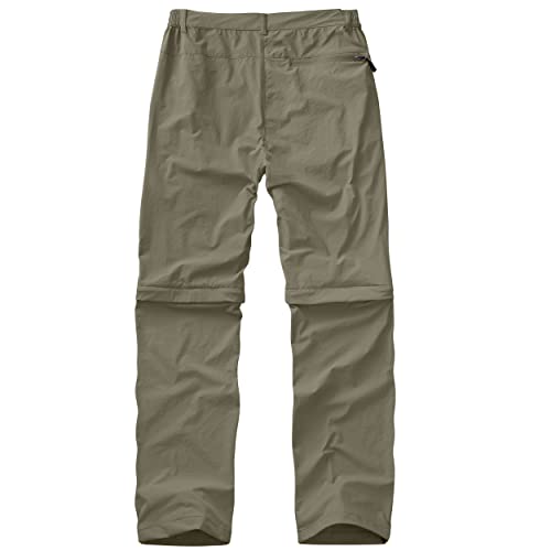 Mens Hiking Stretch Pants Convertible Quick Dry Lightweight Zip Off Outdoor Travel Safari Pants (818 Khaki 32)