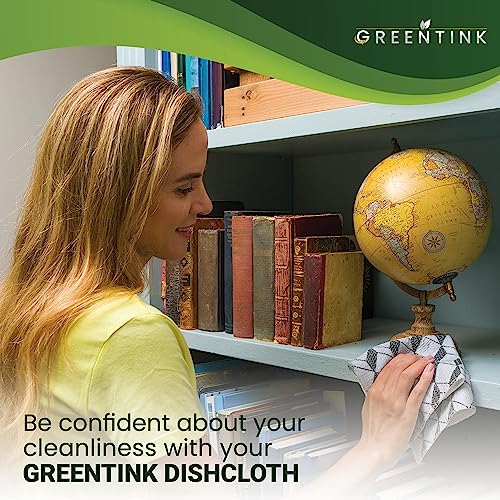 GREENTINK Eco-Friendly Reusable Dish Cloth Set – 10-Pk Multipurpose Kitchen Cleaning Cloth Made from Recycled Materials – Absorbent Dish Towels & Non-Scratch Cleaning Rags, 12x12 in.
