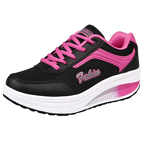 TUU Women Mesh Breathable Heightening Shoes Soft Bottom Round Toe Rocking Shoes Sneakers