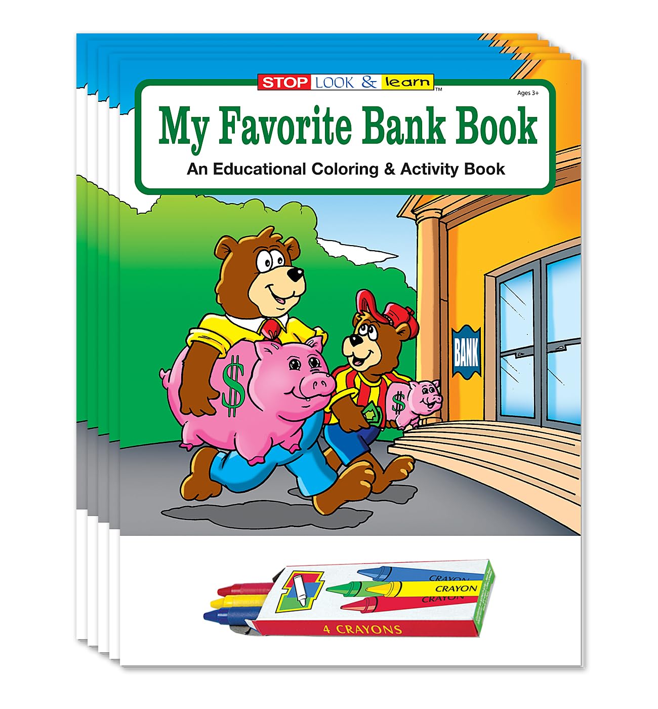 ZOCO - My Favorite Bank - Educational Coloring Books (25 Bulk Pack, with Crayons) - Banking Supplies - Games, Puzzles, Activities - Gifts for Kids
