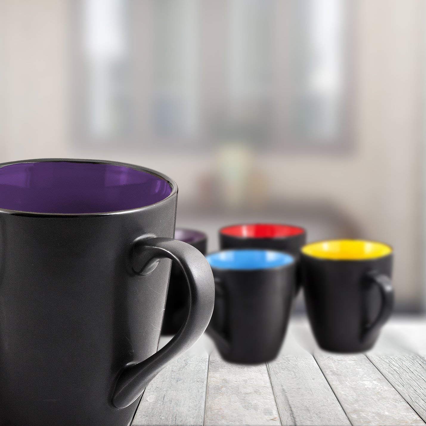 Bruntmor 24 Ounce Black Ceramic Coffee Mugs Set of 4, Best Oversized Coffee Mugs, Ideal for Large Latte, Birthday Gift, Party Occasion, Sturdy Handles, Tea Cups