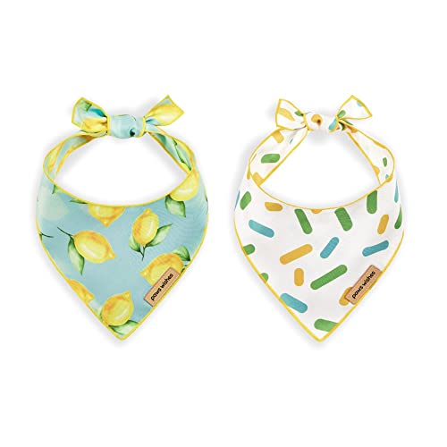 Paws Wishes Dog Bandana 2 Pack, Lemon Fruit and Candy Set Lemon Festival, Pet Friendly Design, Hair and Water Resistant, Adjustable Dog Scarf for Small Boy Girl Dog