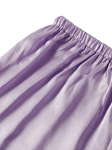 LYANER Women's Satin Pajamas Set Short Sleeve Button Shirt Silky Sleepwear With Shorts Set PJ Purple Small